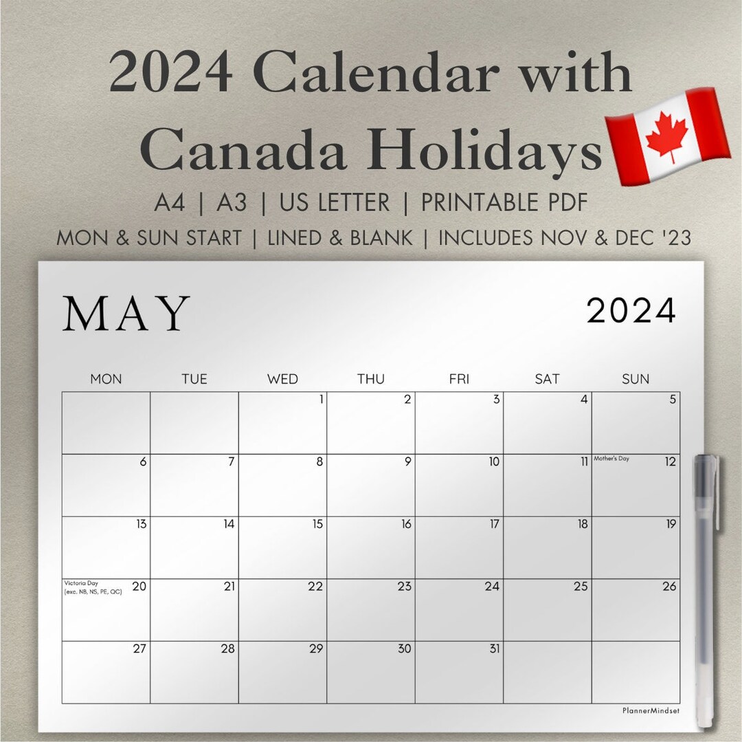 Calendario 2024 Días festivos de Canadá / Planificador mensual - Etsy ...