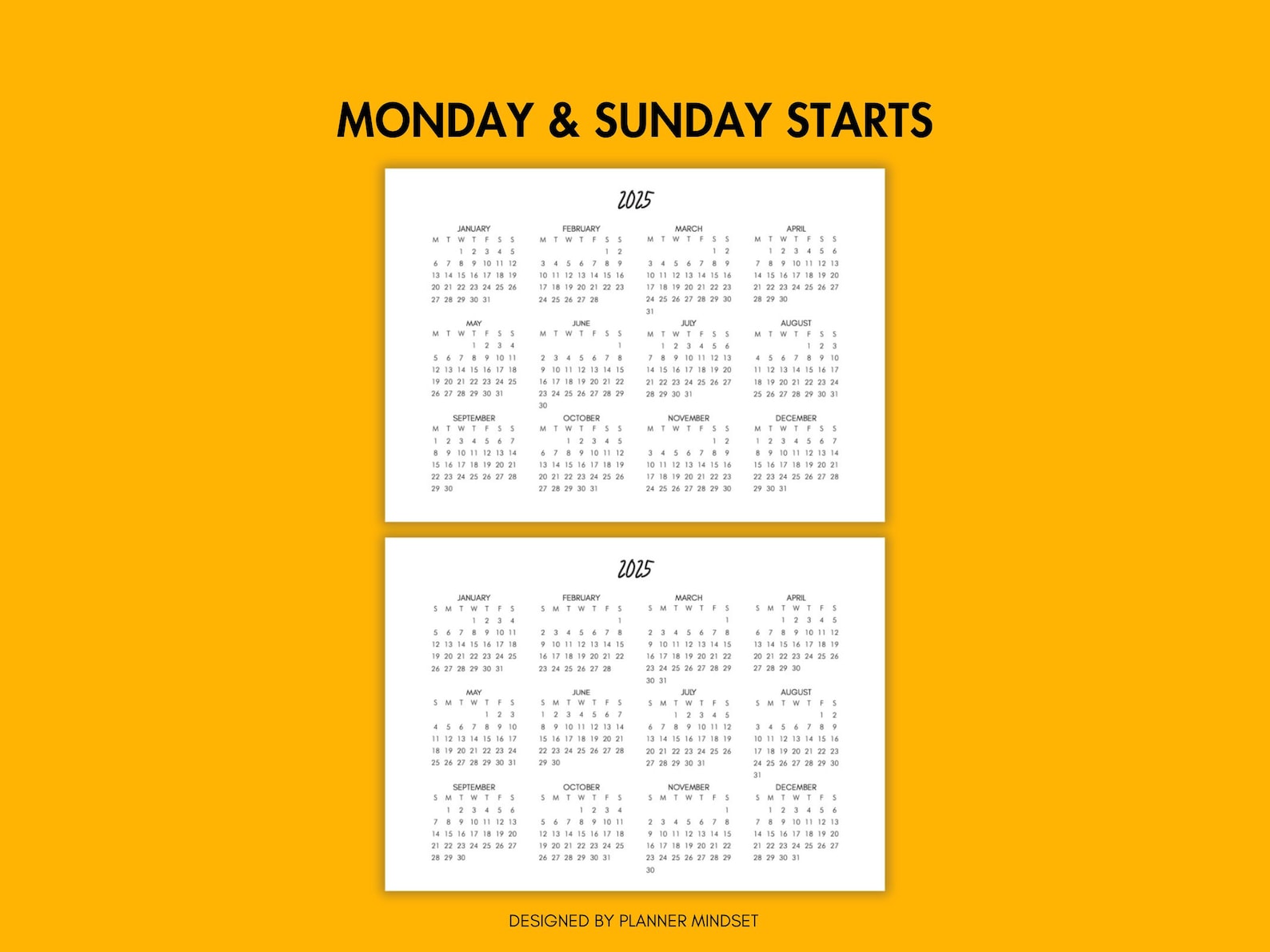 2025 Year on One Page, Minimalist Black and White Yearly Wall Calendar ...