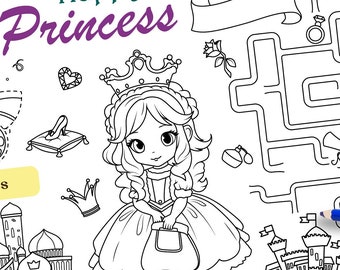 Princess Birthday Placemat: Coloring Page & Activity Sheet (PDF) - Etsy