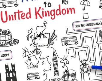 Travel to the United Kingdom Placemat. Printable Coloring Page for Kids ...