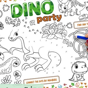 Dino Party Placemat. Printable Birthday Coloring Page for Kids. Dino ...