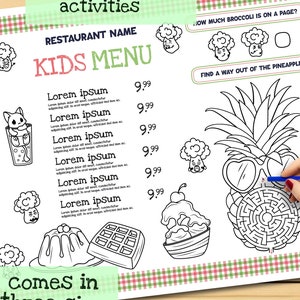 Printable Template Kids Menu for Restaurants With Fun Activity Sheet - Etsy