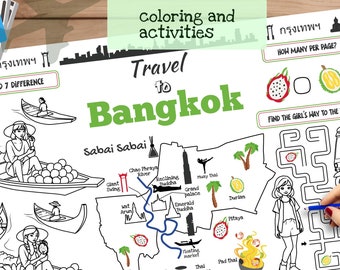 Placemat Travel to Thailand. Printable Coloring Page for Kids. Travel ...
