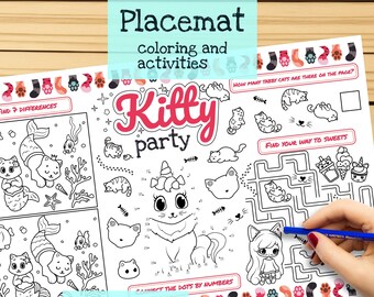 Kitty Party Placemat. Printable Birthday Coloring Page for Kids. Kitty ...