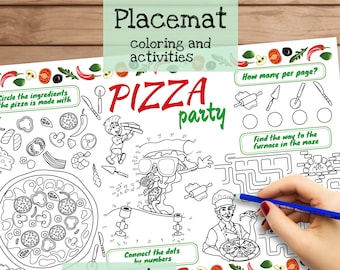 Pizza Party Placemat. Activity Mat. Printable Birthday Coloring Page ...