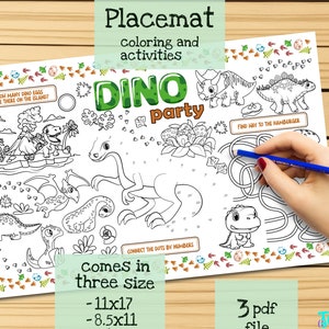 Dino Party Placemat. Printable Birthday Coloring Page for Kids. Dino ...