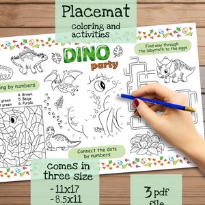 Dino Party Placemat. Printable Birthday Coloring Page for Kids. Dino ...