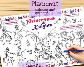 Placemat Princesses and Knights - Printable Birthday Coloring Page for ...
