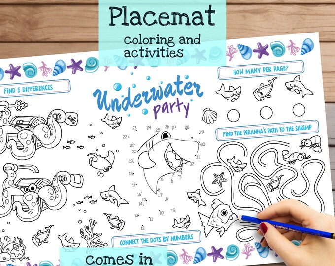 Underwater Party Placemat. Printable Birthday Coloring Page for Kids ...