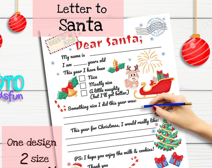 Printable Letter to Santa & Santa Wish List Template for Kids - Etsy