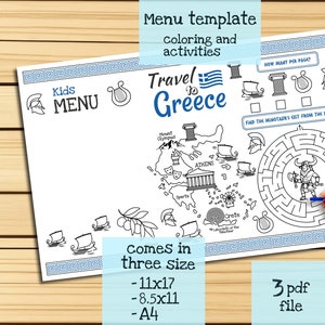 Greece Menu Template for Kids. Greek Restaurant Menu With a Map of ...