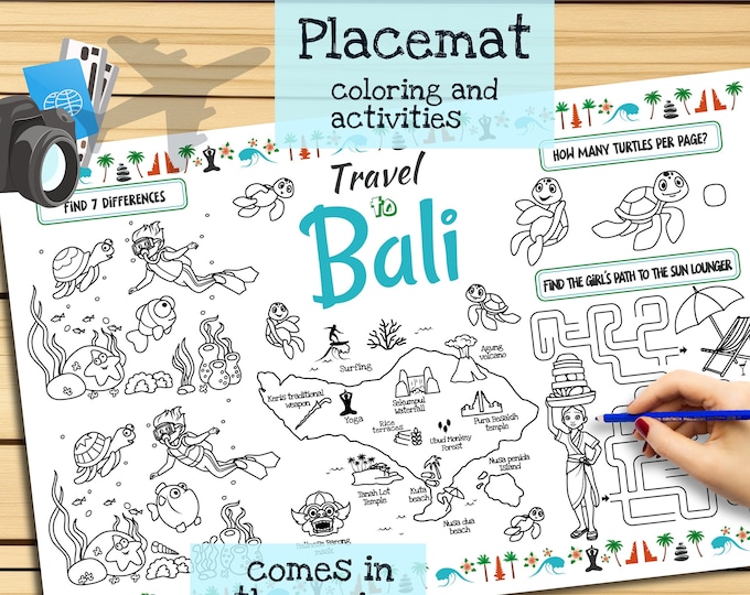 Placemat Travel to Bali. Printable Coloring Page for Kids. Travel ...