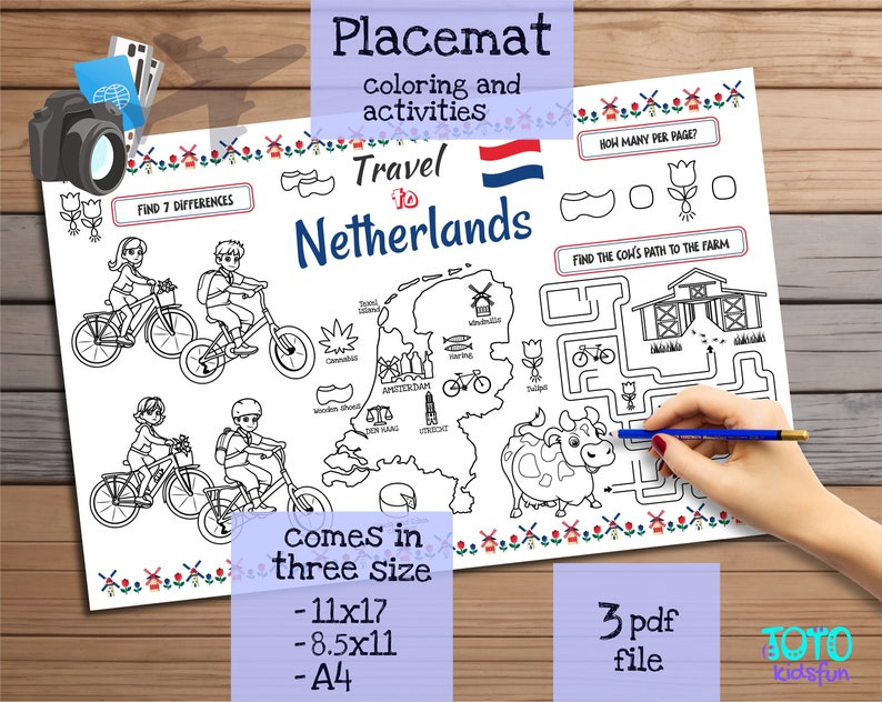 Placemat Travel to Netherlands. Printable Coloring Page for Kids ...