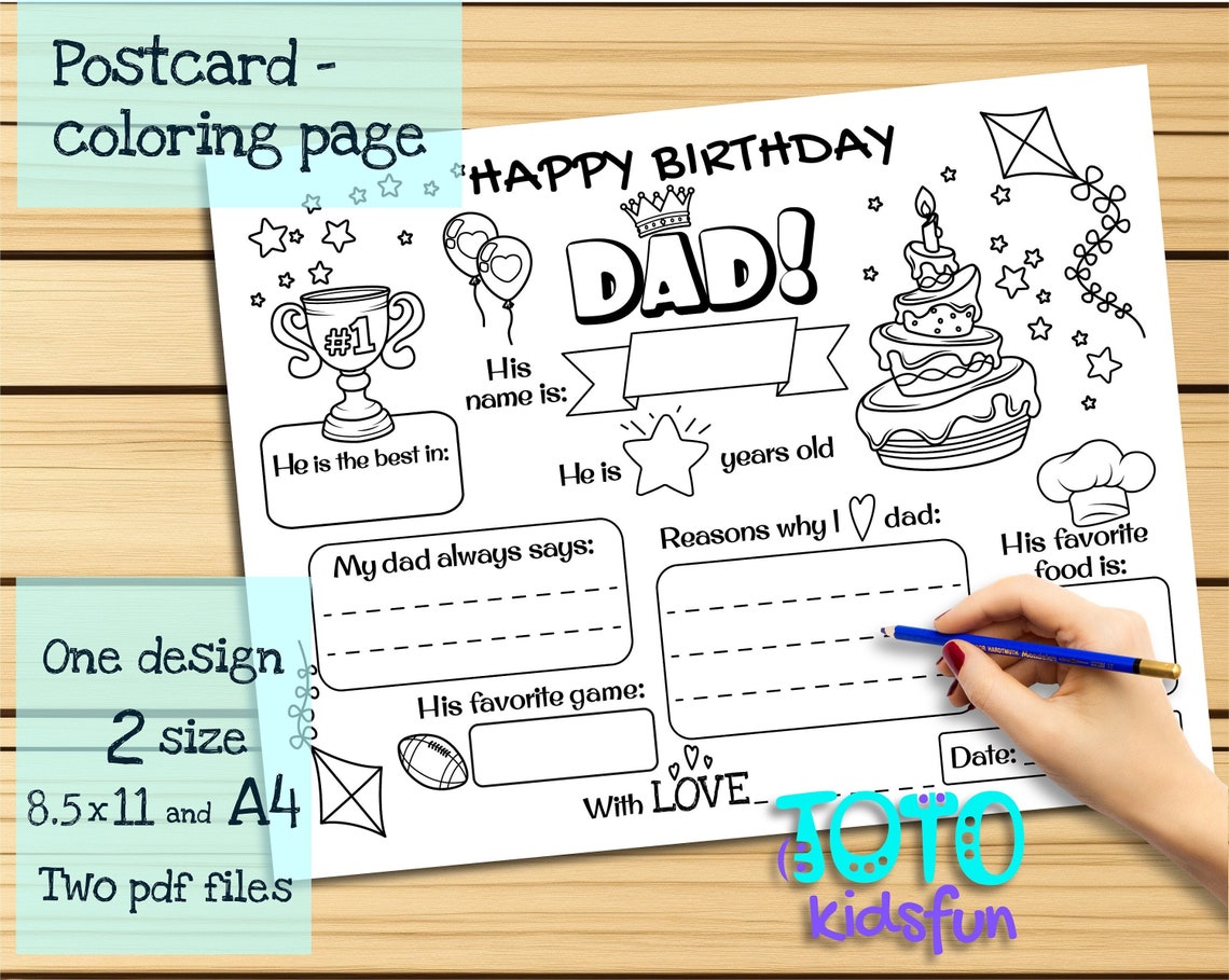 Printable Coloring Card Happy Birthday Dad. Template for DIY Greetings ...