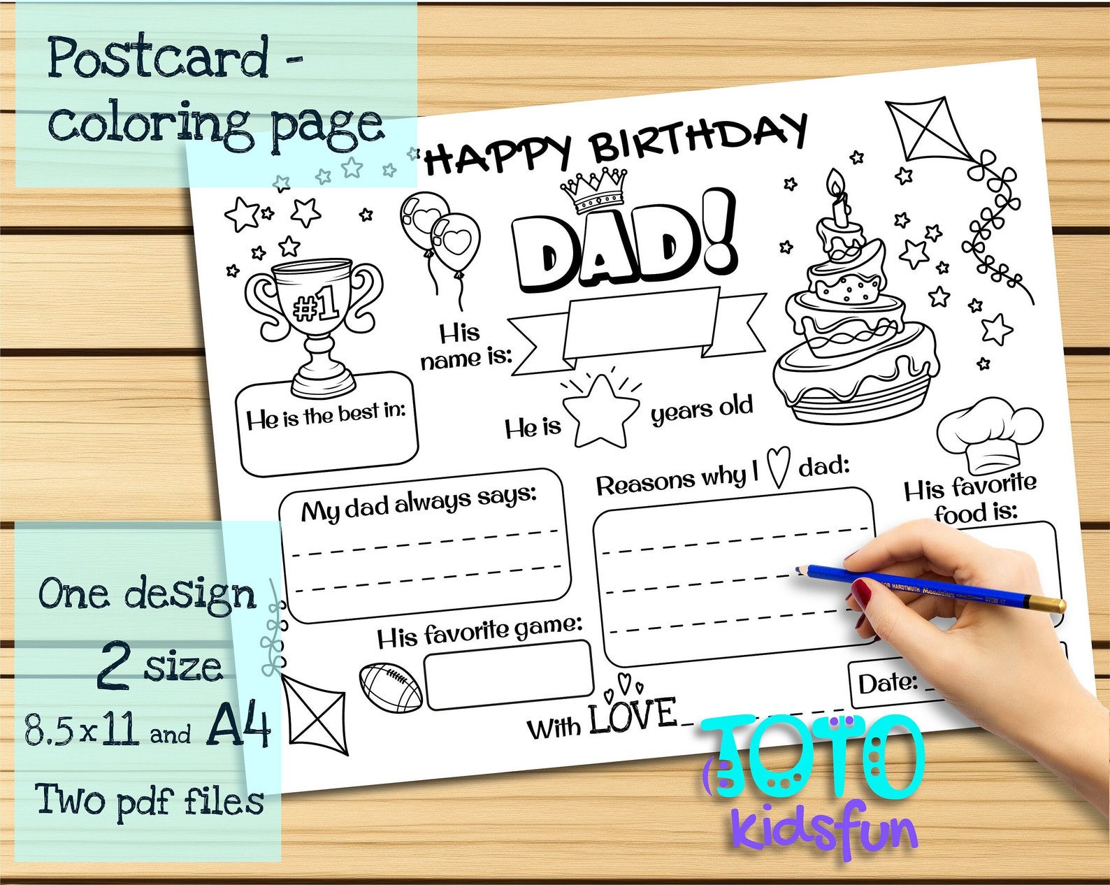 Printable Coloring Card Happy Birthday Dad. Template for DIY Greetings ...