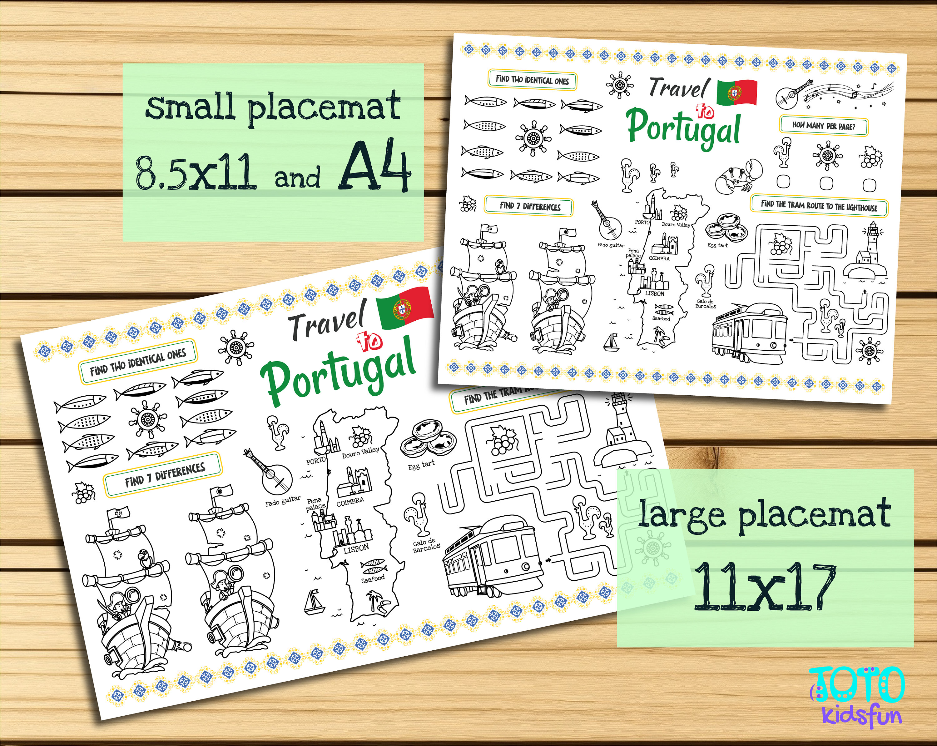 Placemat Travel to Portugal. Printable Coloring Page for Kids. Travel ...