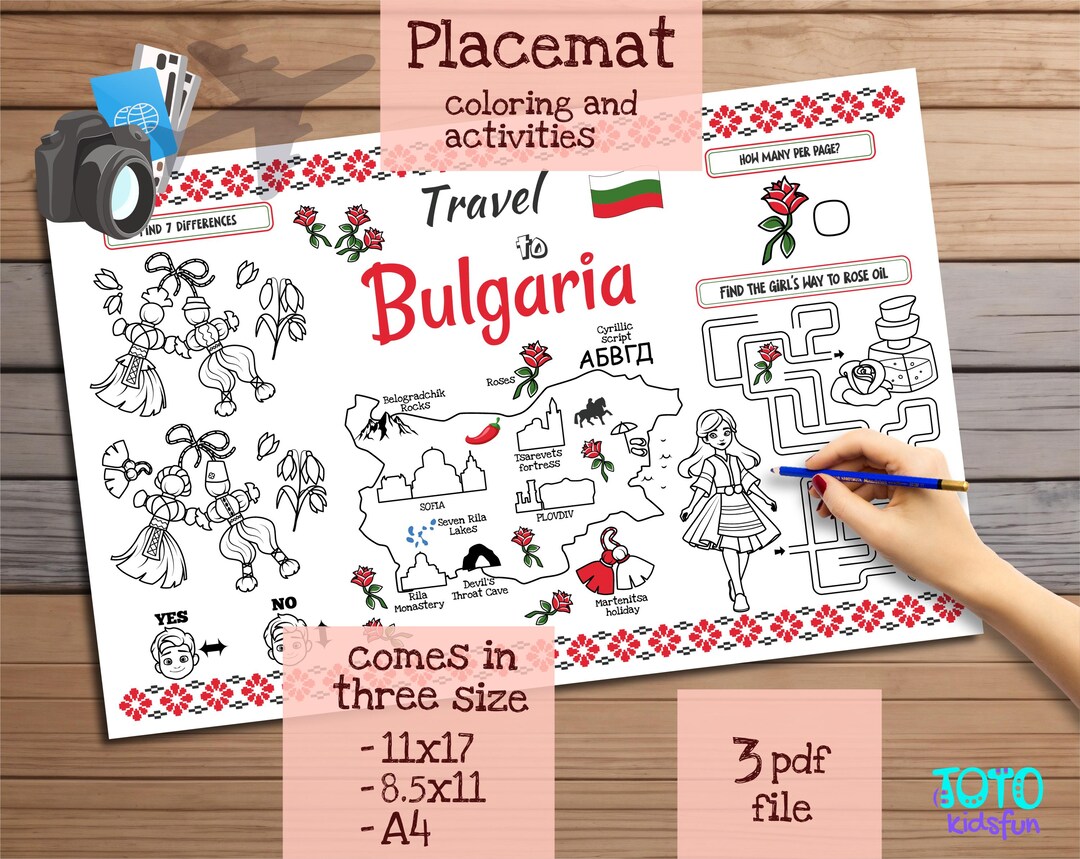Placemat Travel to Bulgaria. Printable Coloring Page for Kids. Travel ...