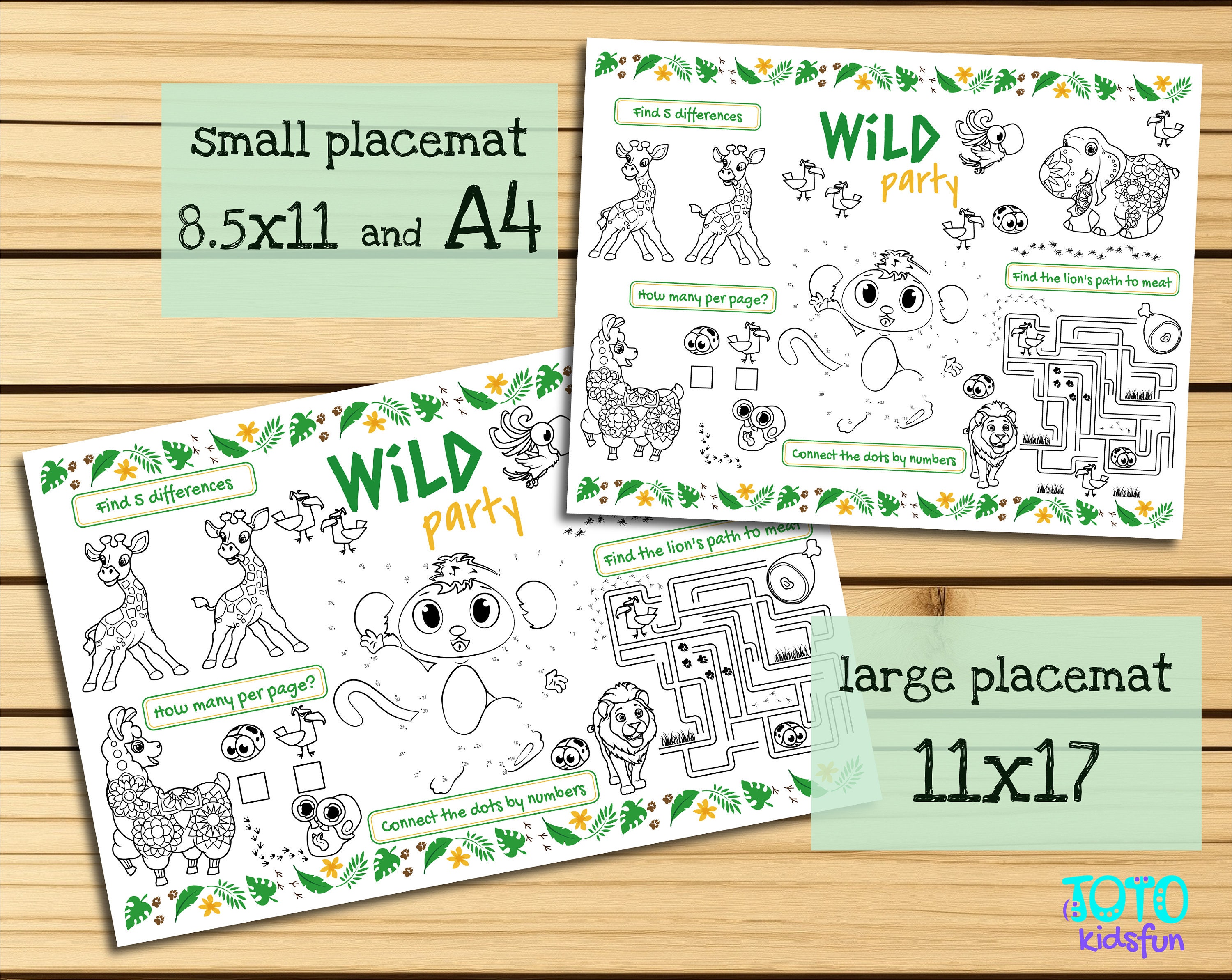 Jungle Party Placemat: Printable Coloring Page. Fun Activity Sheet for ...