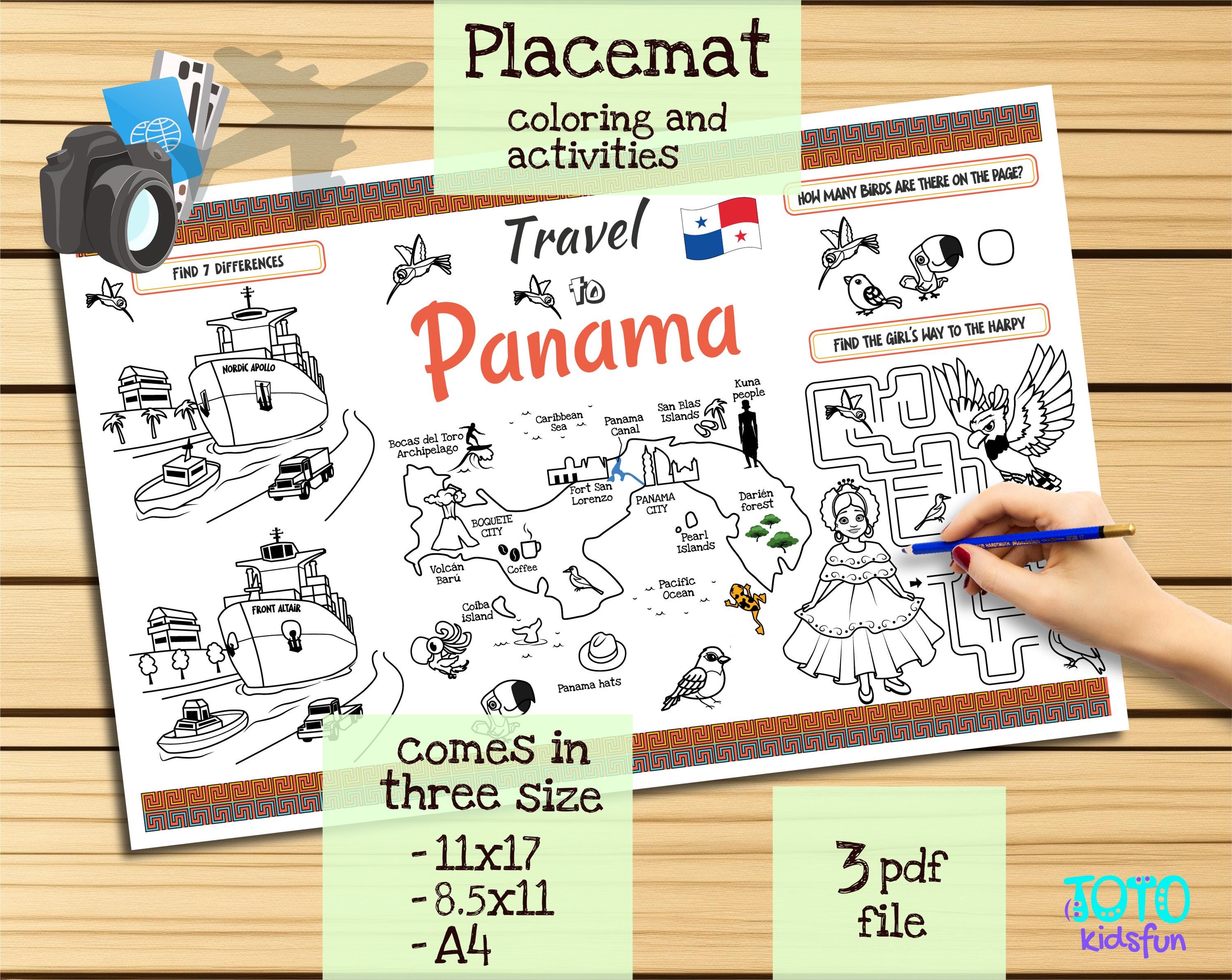 Placemat Travel to Panama. Printable Coloring Page for Kids. Travel ...