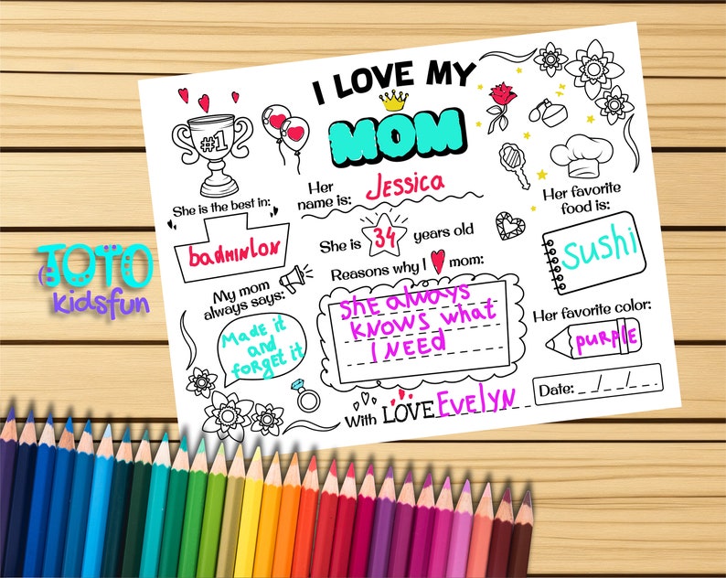 Coloring Card I Love My Mom. Template for DIY Greetings! Kids Gift ...