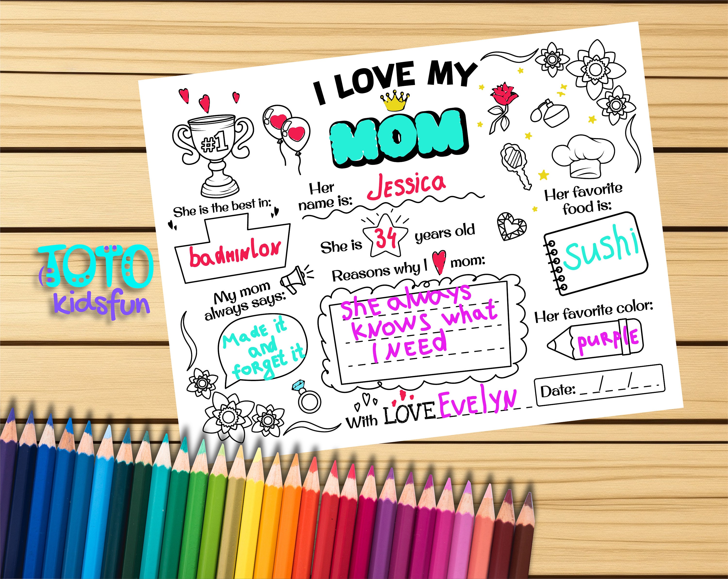 Coloring Card I Love My Mom. Template for DIY Greetings! Kids Gift ...