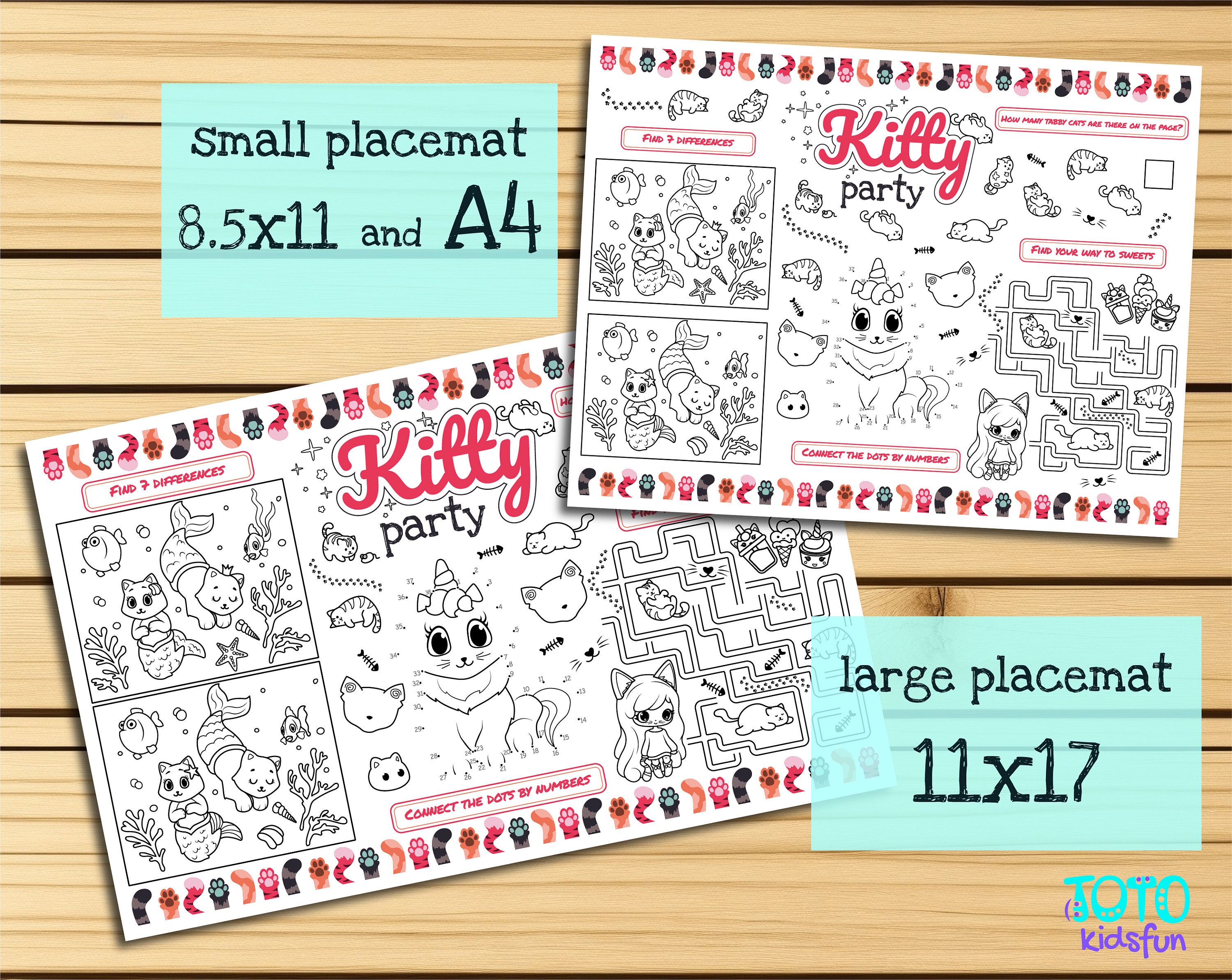 Kitty Party Placemat. Printable Birthday Coloring Page for Kids. Kitty ...