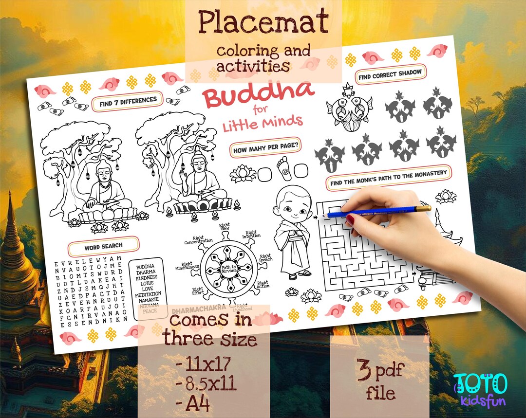 Buddhism Activity Sheet for Kids, Coloring & Games (PDF) - Etsy Australia