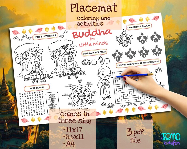 Buddhism Activity Sheet for Kids, Coloring & Games (PDF) - Etsy Australia