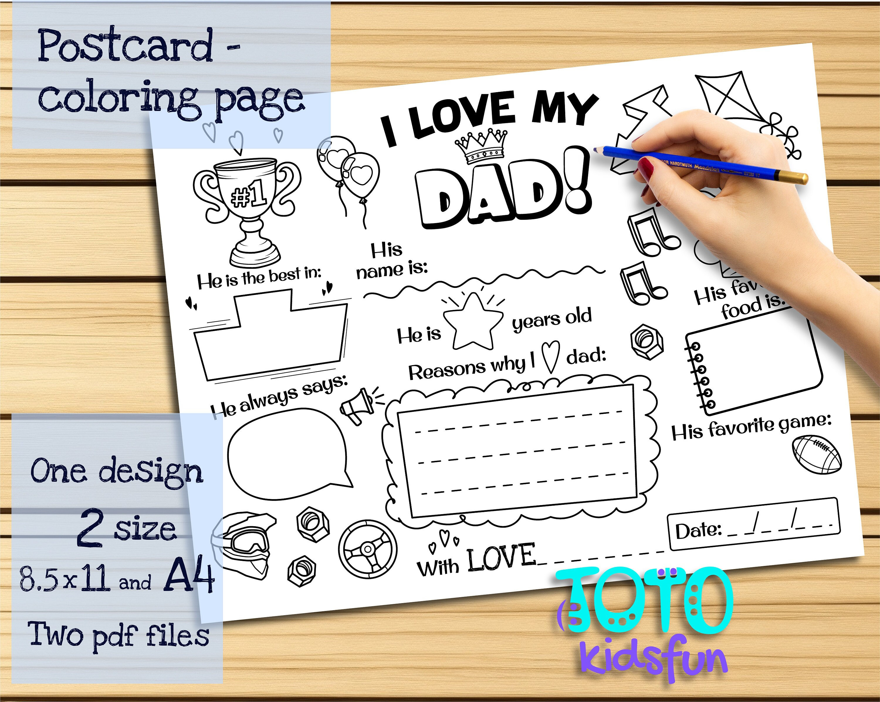 Coloring Card I Love My Dad. Template for DIY Greetings! Kids Gift ...