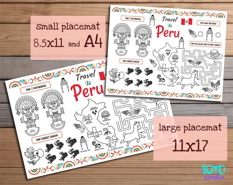 Placemat Travel to Peru. Printable Coloring Page for Kids. Travel ...