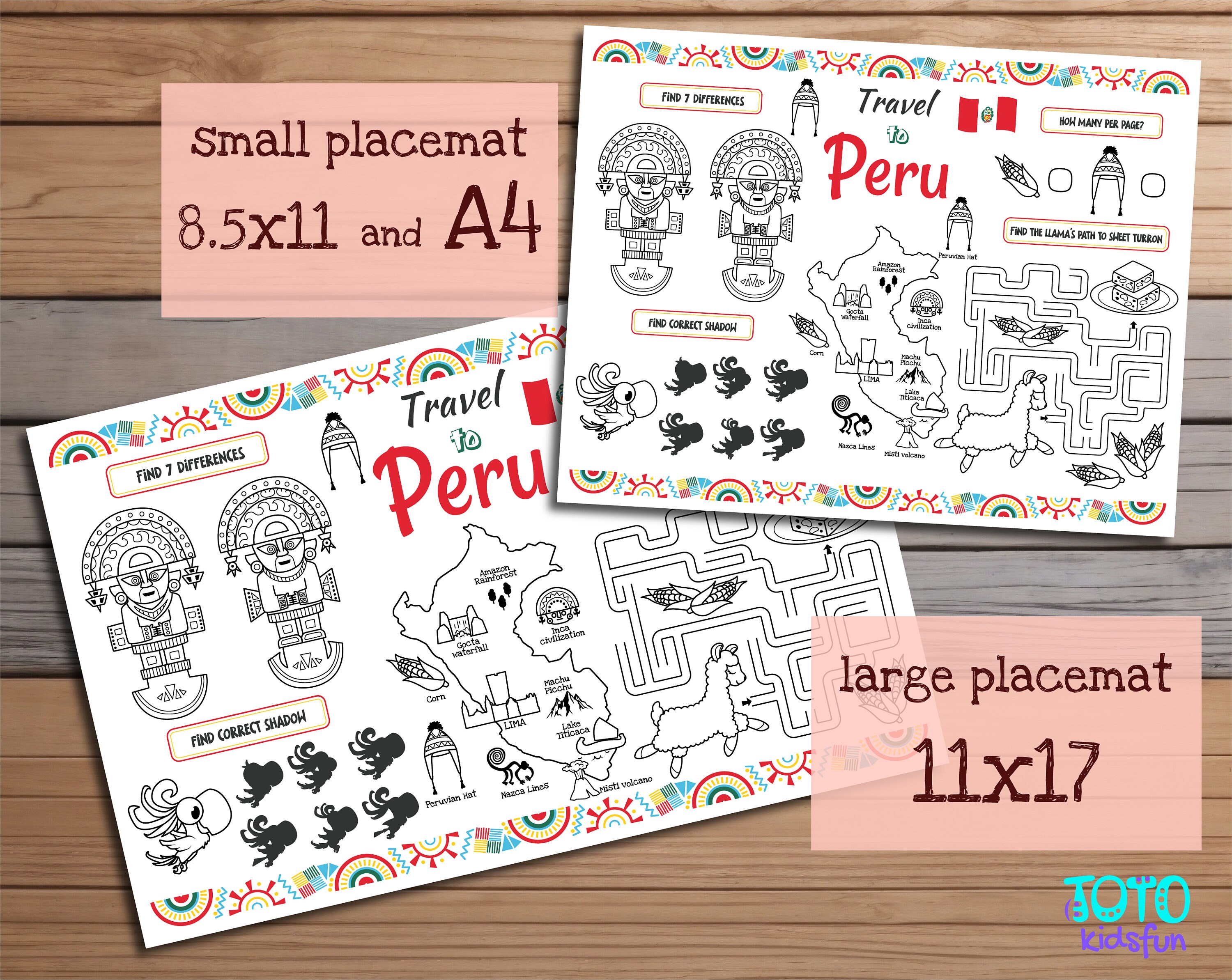 Placemat Travel to Peru. Printable Coloring Page for Kids. Travel ...