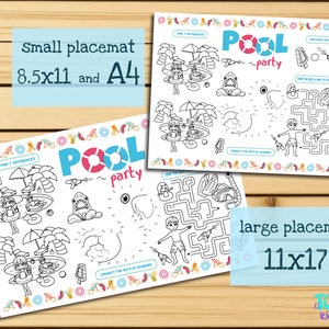 Printable Pool Party Activity Placemat - Fun Kids Birthday Coloring ...