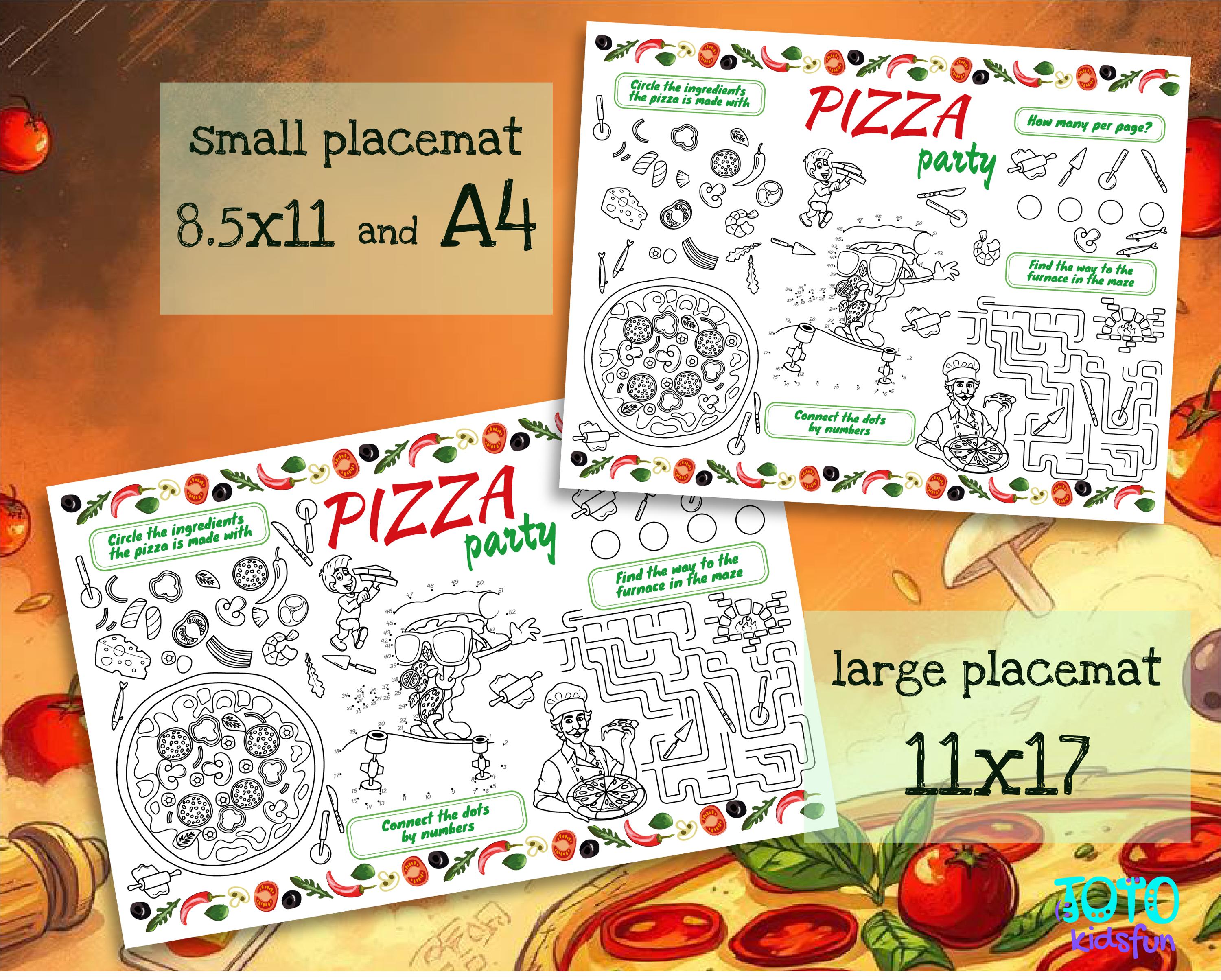 Pizza Party Placemat. Activity Mat. Printable Birthday Coloring Page ...