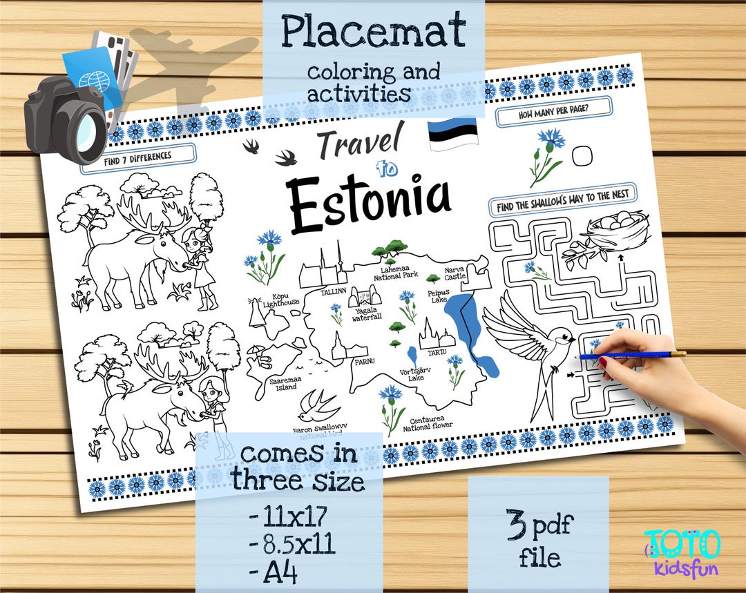 Placemat Travel to Estonia. Printable Coloring Page for Kids. Travel ...