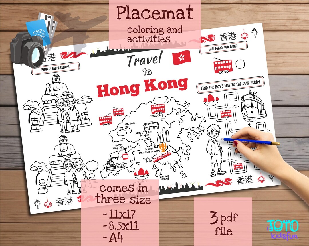 Hong Kong Placemat Coloring Page, Travel Activity (digital Download) - Etsy
