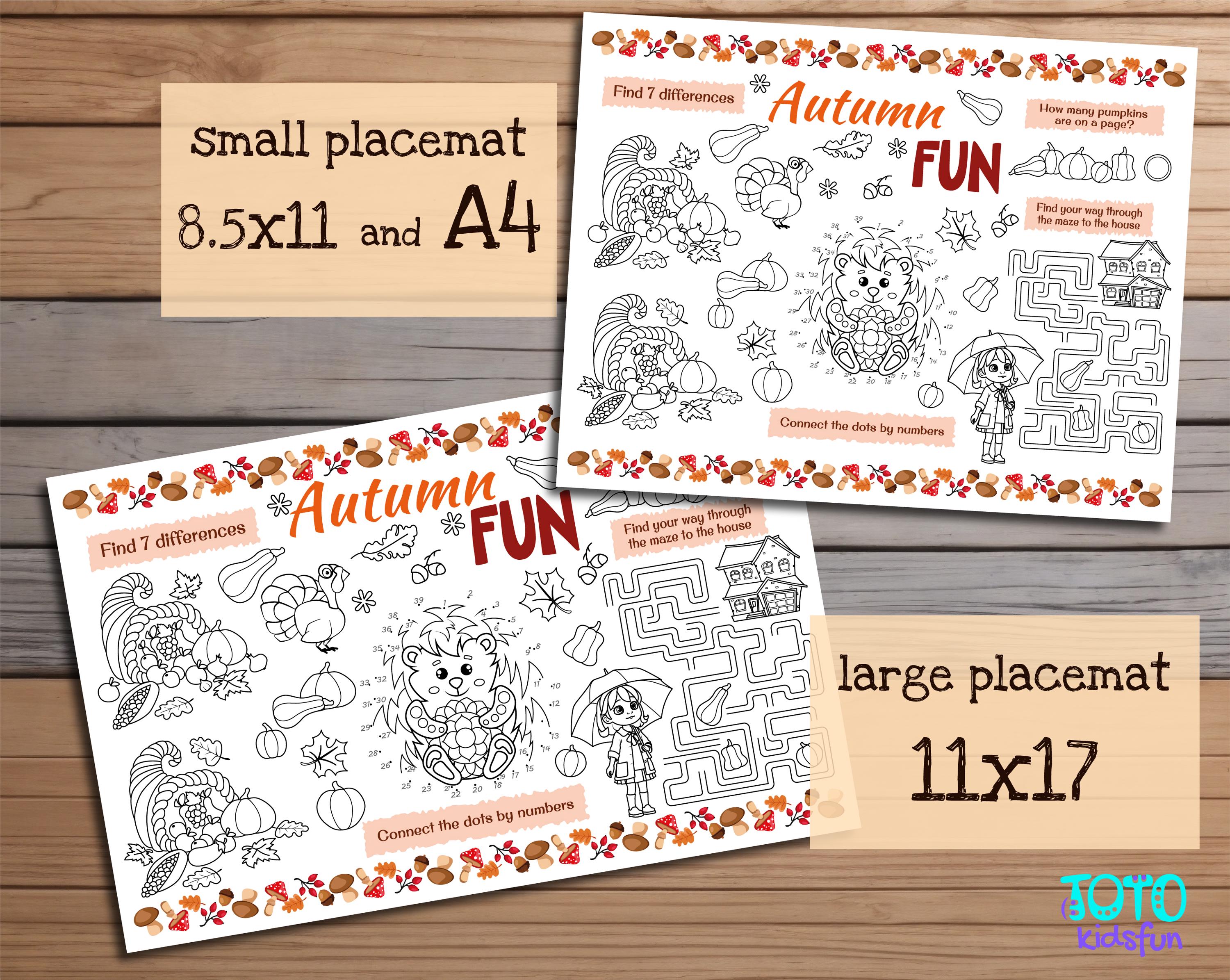 Printable Placemat Autumn Fun. Printable Birthday Coloring Page - Fun ...
