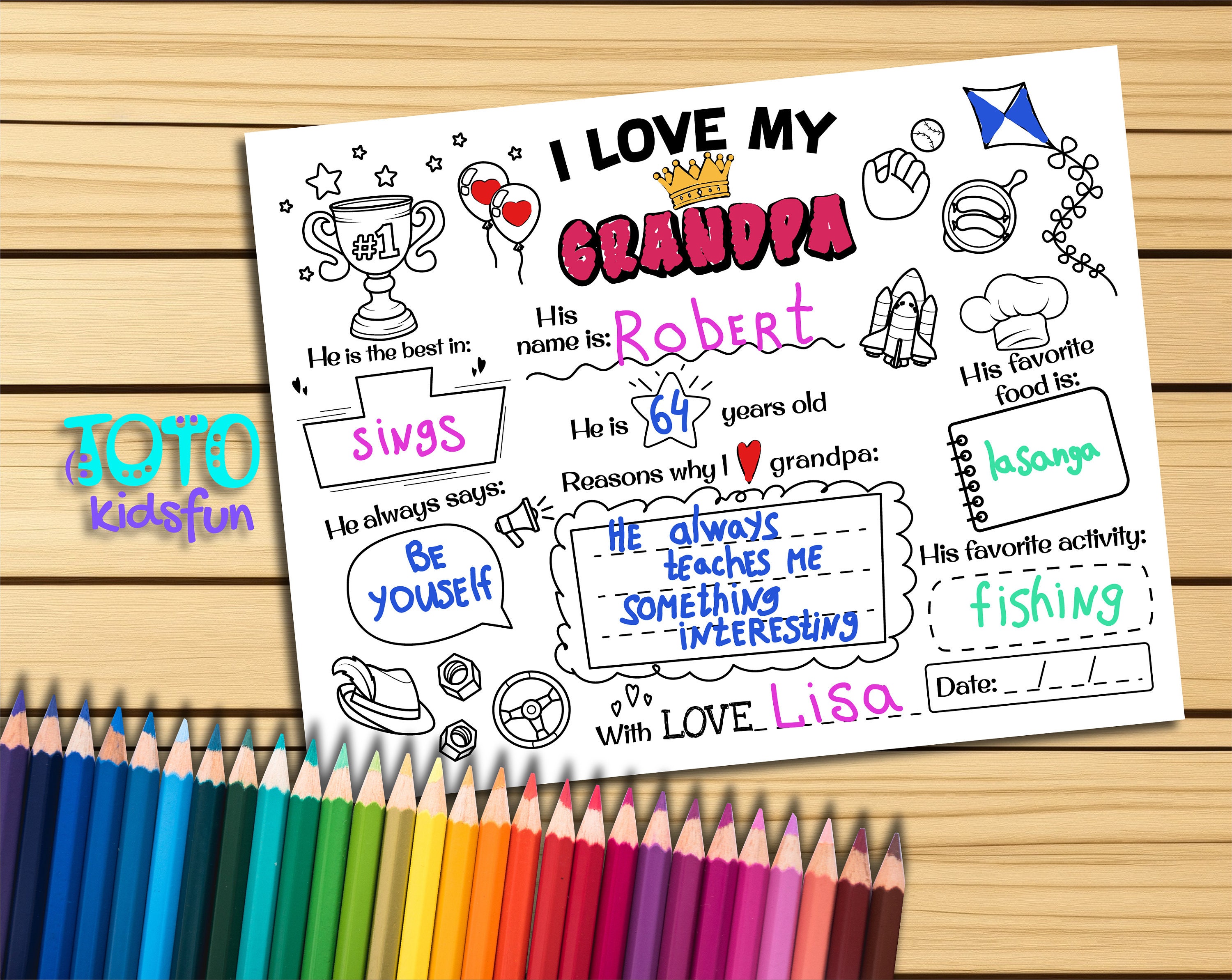 Printable Coloring Page "i Love My Grandpa." DIY Template for ...