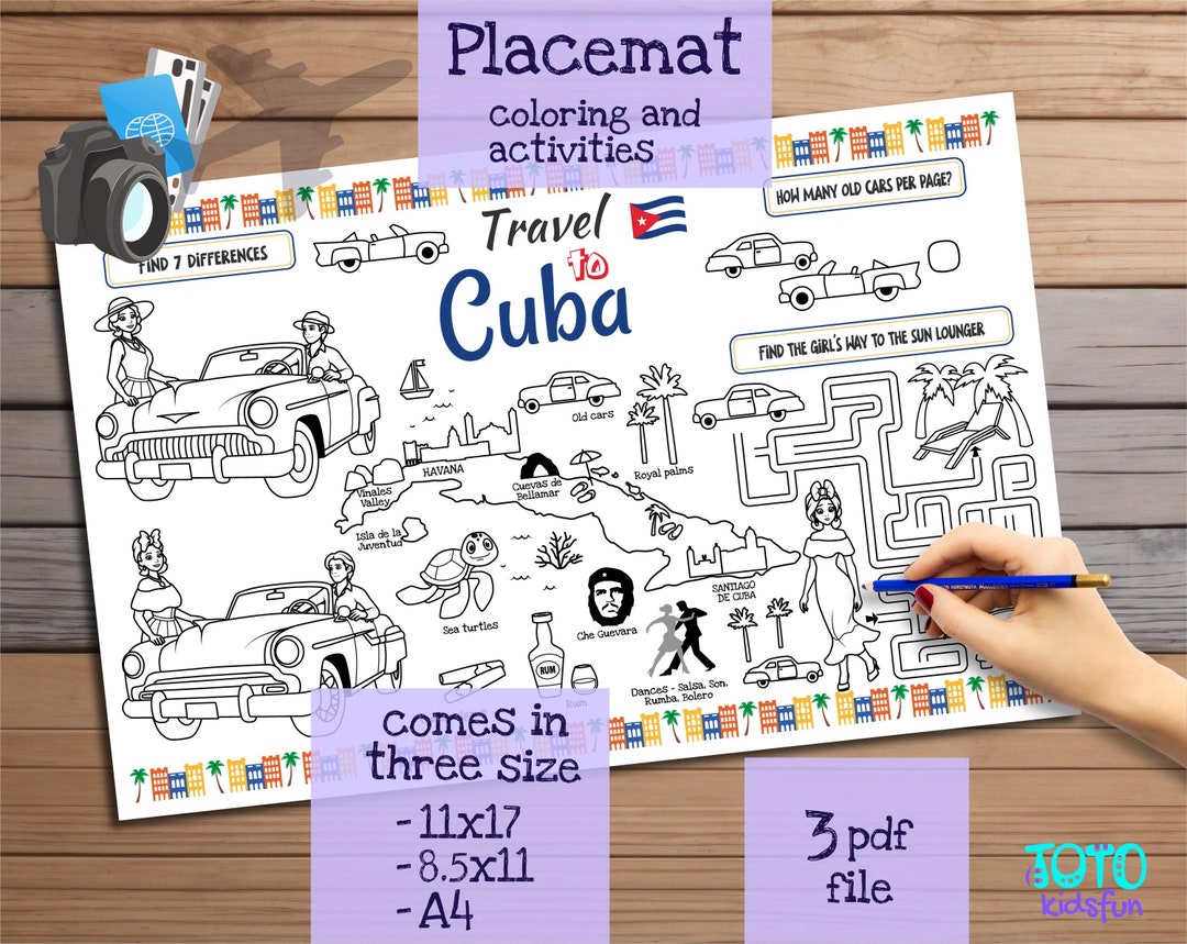 Placemat Travel to Cuba. Printable Coloring Page for Kids. Travel ...