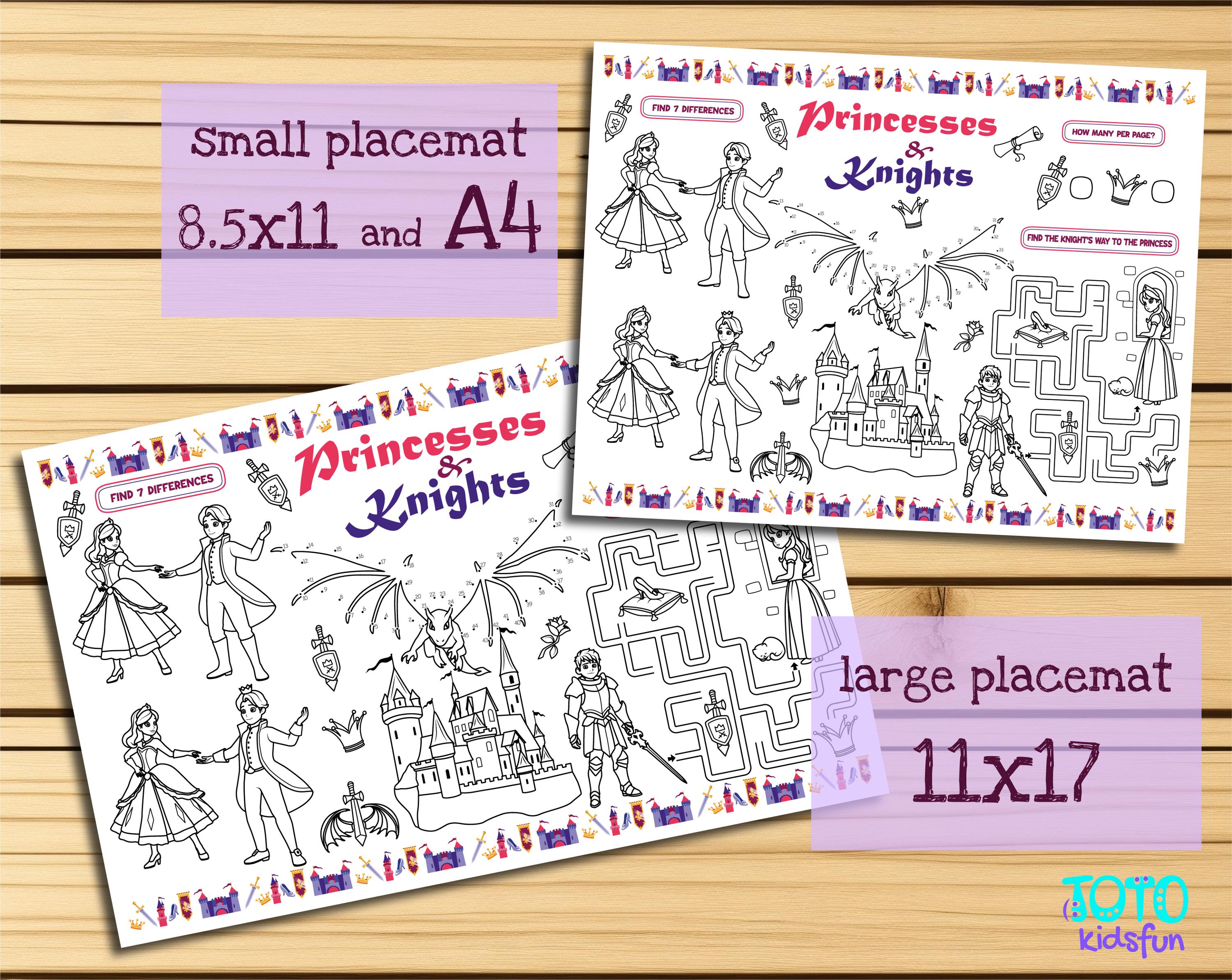 Placemat Princesses and Knights - Printable Birthday Coloring Page for ...