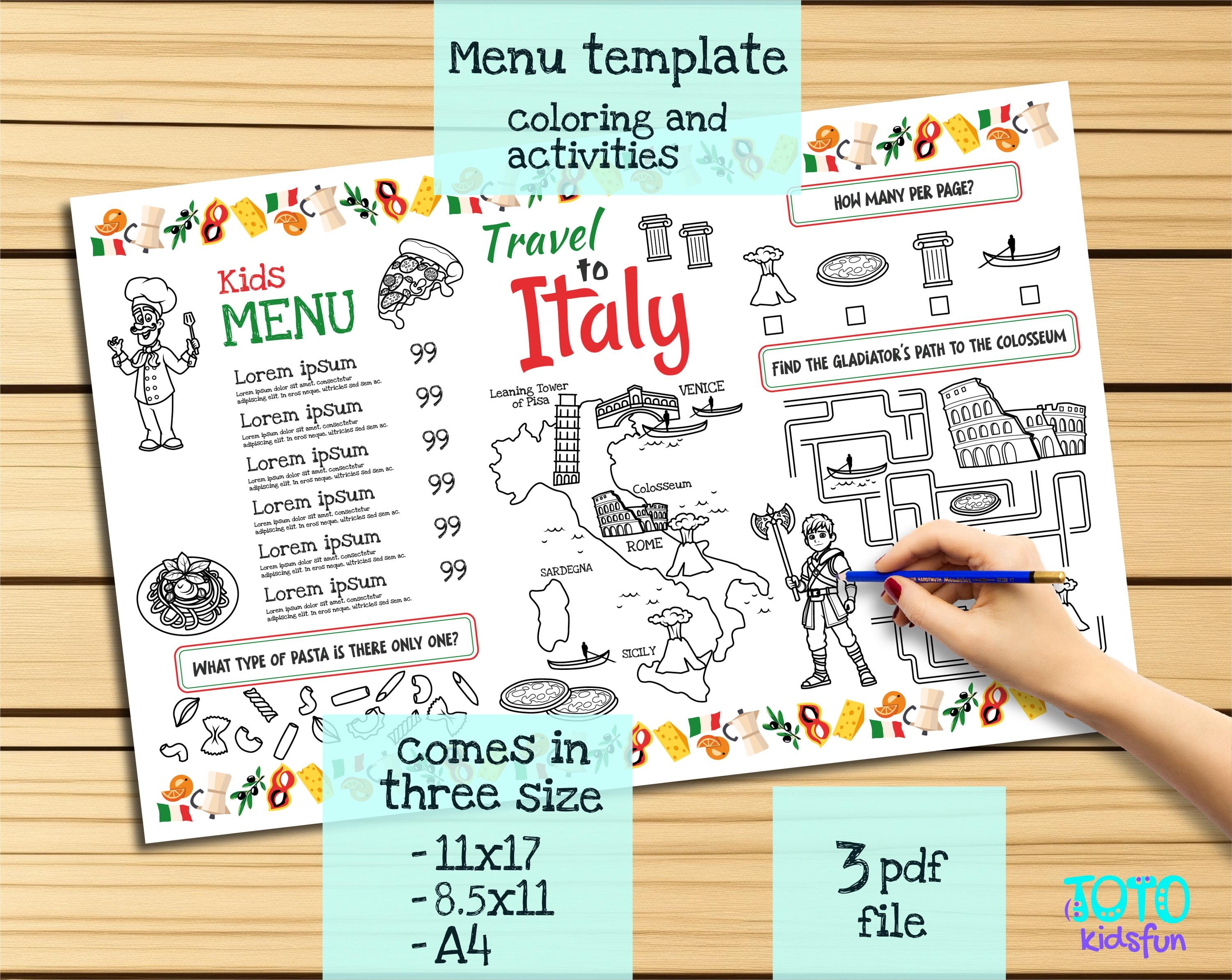 Italian Menu Template for Kids. Italian Restaurant Menu With a Map of ...