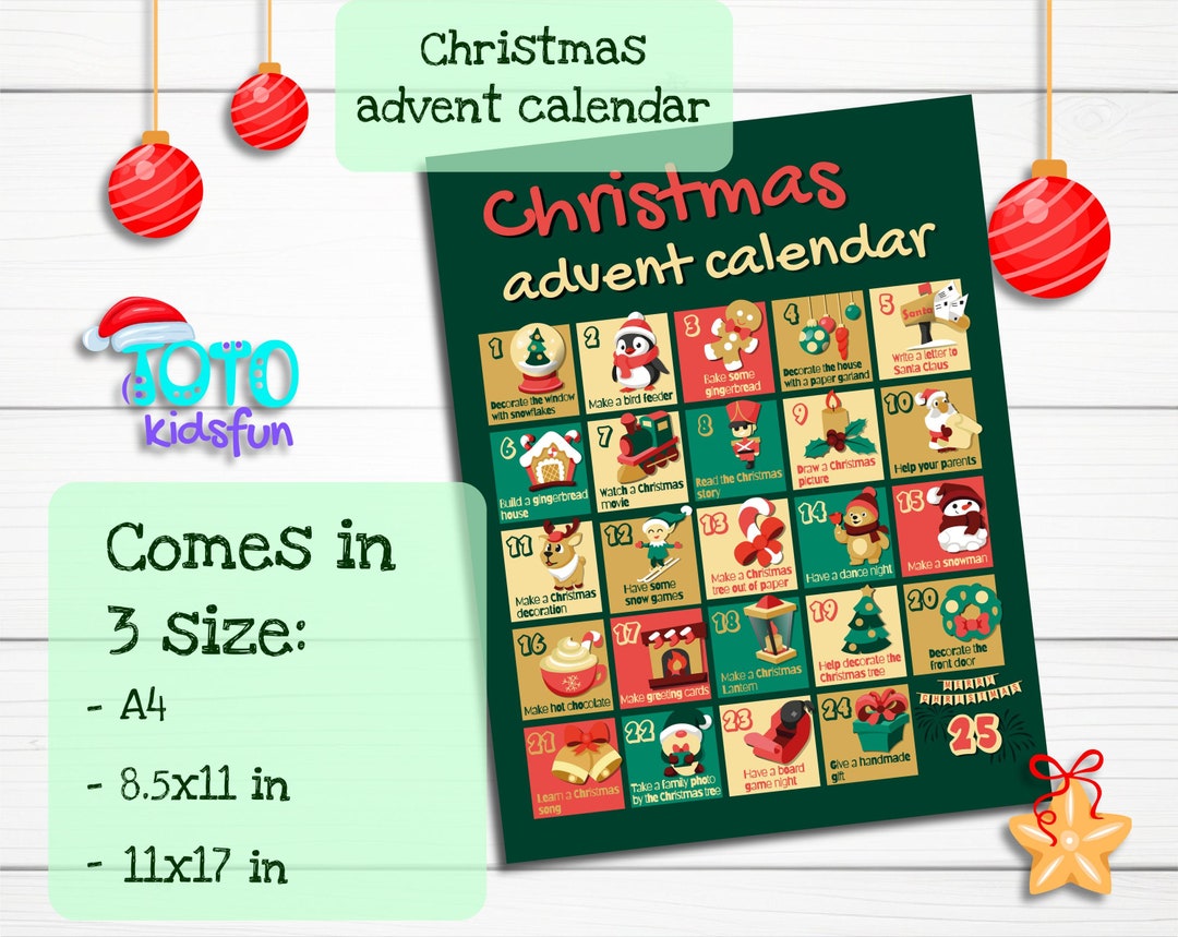 Festive Christmas Advent Calendar With Daily Tasks - Holiday Countdown ...
