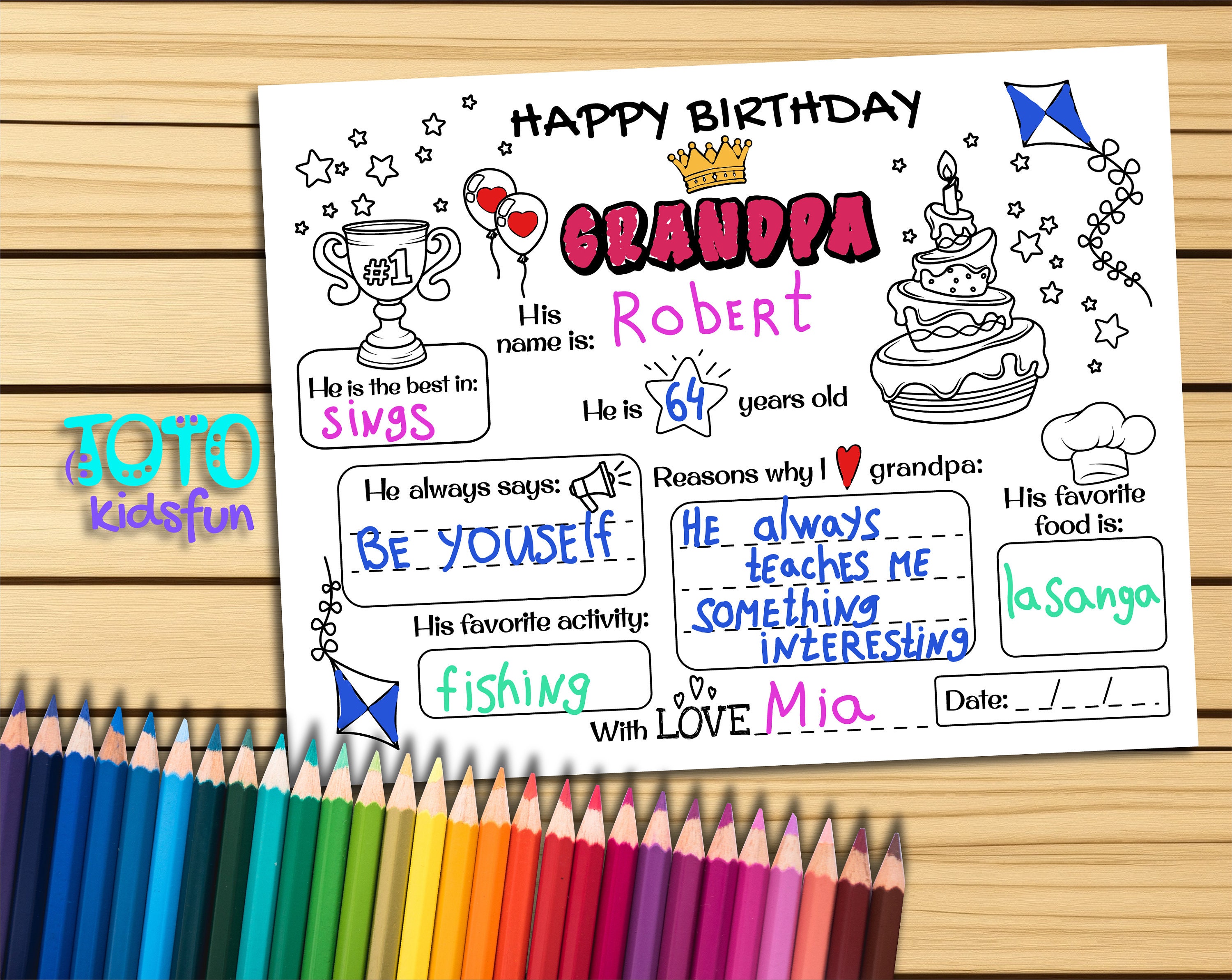 Printable Coloring Card Happy Birthday Grandpa. Template for DIY ...