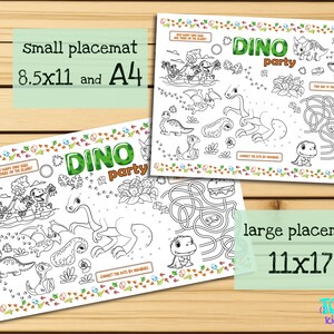 Dino Party Placemat. Printable Birthday Coloring Page for Kids. Dino ...