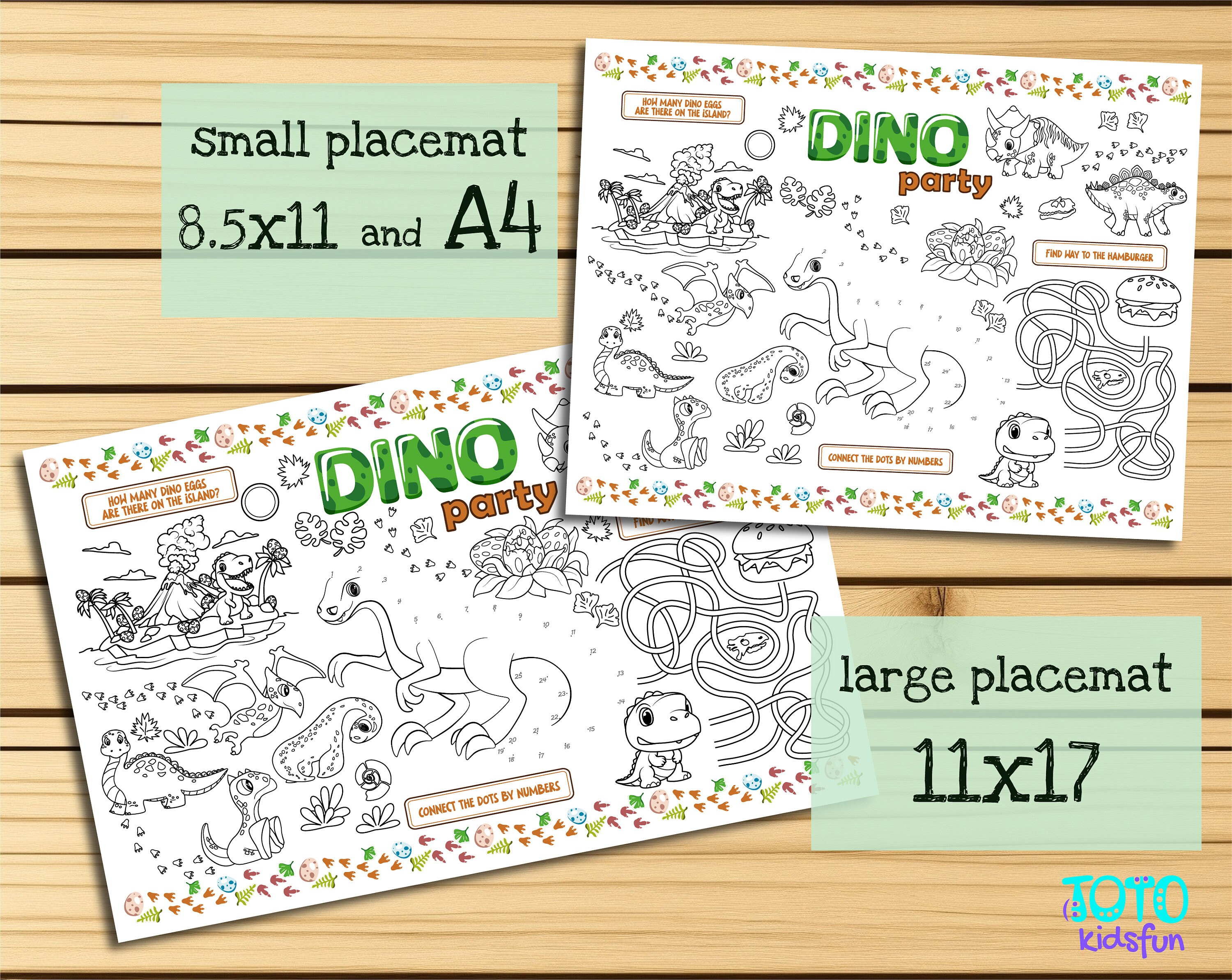 Dino Party Placemat. Printable Birthday Coloring Page for Kids. Dino ...