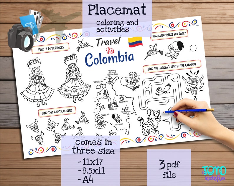 Placemat Travel to Colombia. Printable Coloring Page for Kids. Travel ...