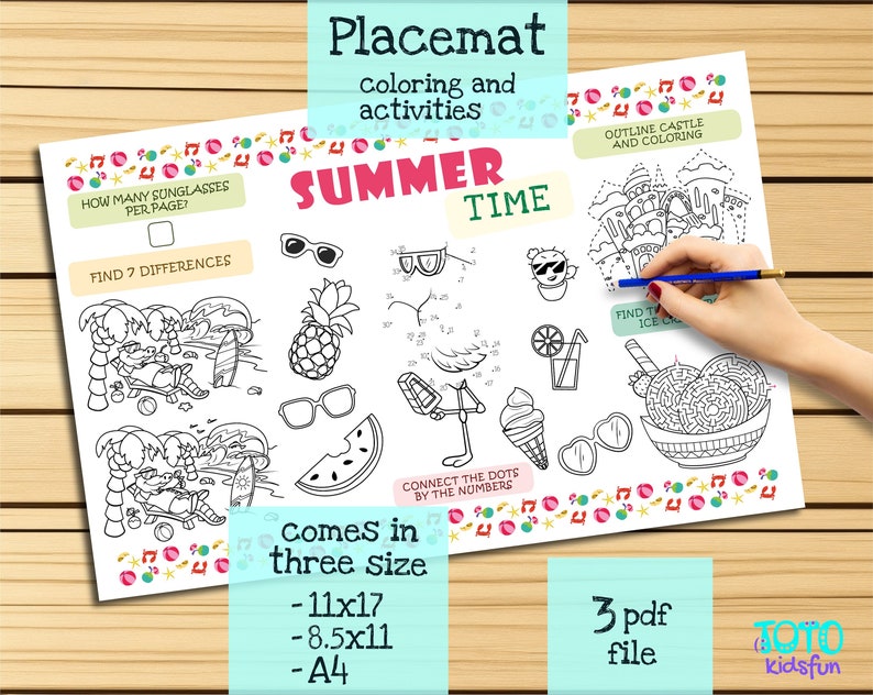 Summer Party Placemat: Printable Birthday Coloring Page - Fun and ...
