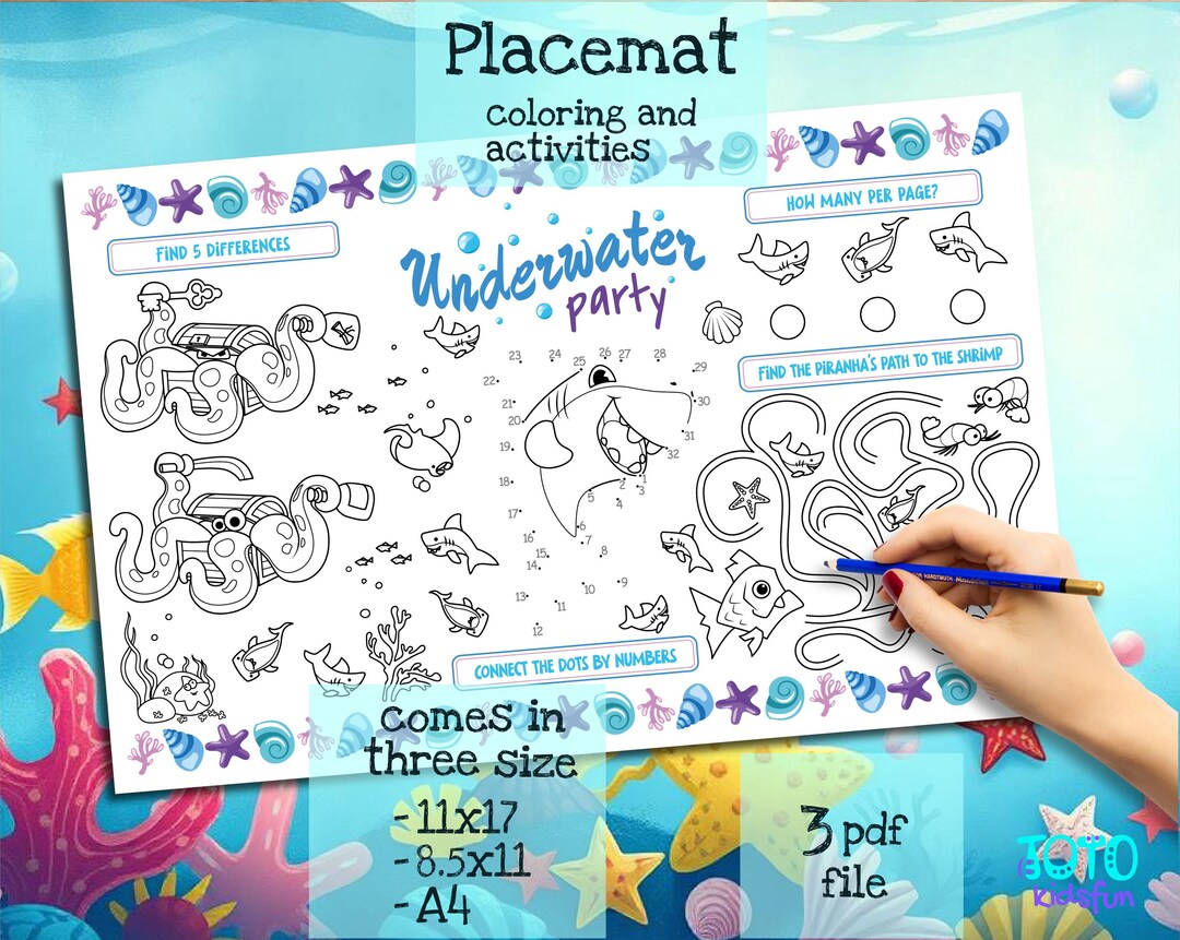 Underwater Activity Sheet for Kids | Ocean Restaurant Placemat | Sea ...