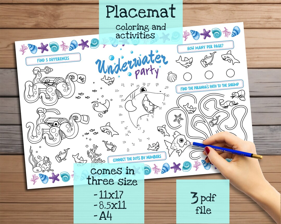 Underwater Party Placemat. Printable Birthday Coloring Page for Kids ...