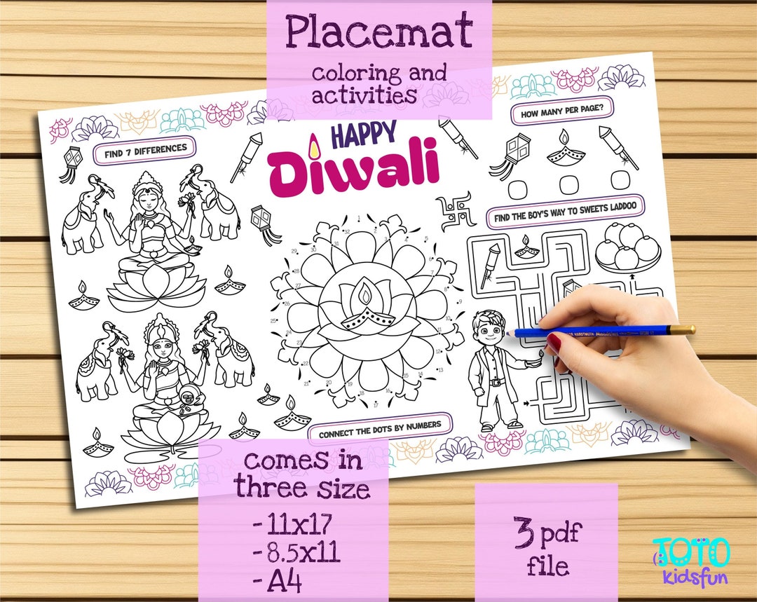 Festive Placemat Happy Diwali. Printable Coloring Page for Kids. Diwali ...