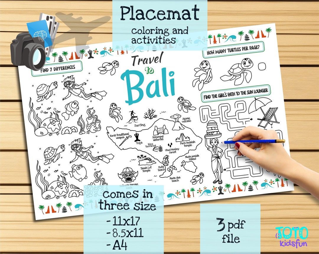 Placemat Travel to Bali. Printable Coloring Page for Kids. Travel ...
